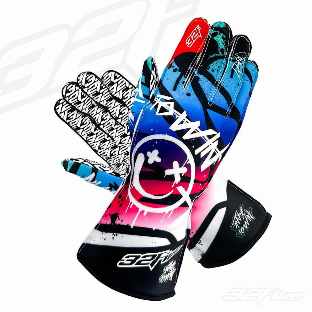 32Five SMILE TO WIN – Blue / Fluo Pink Glove — Motorsport Supplies
