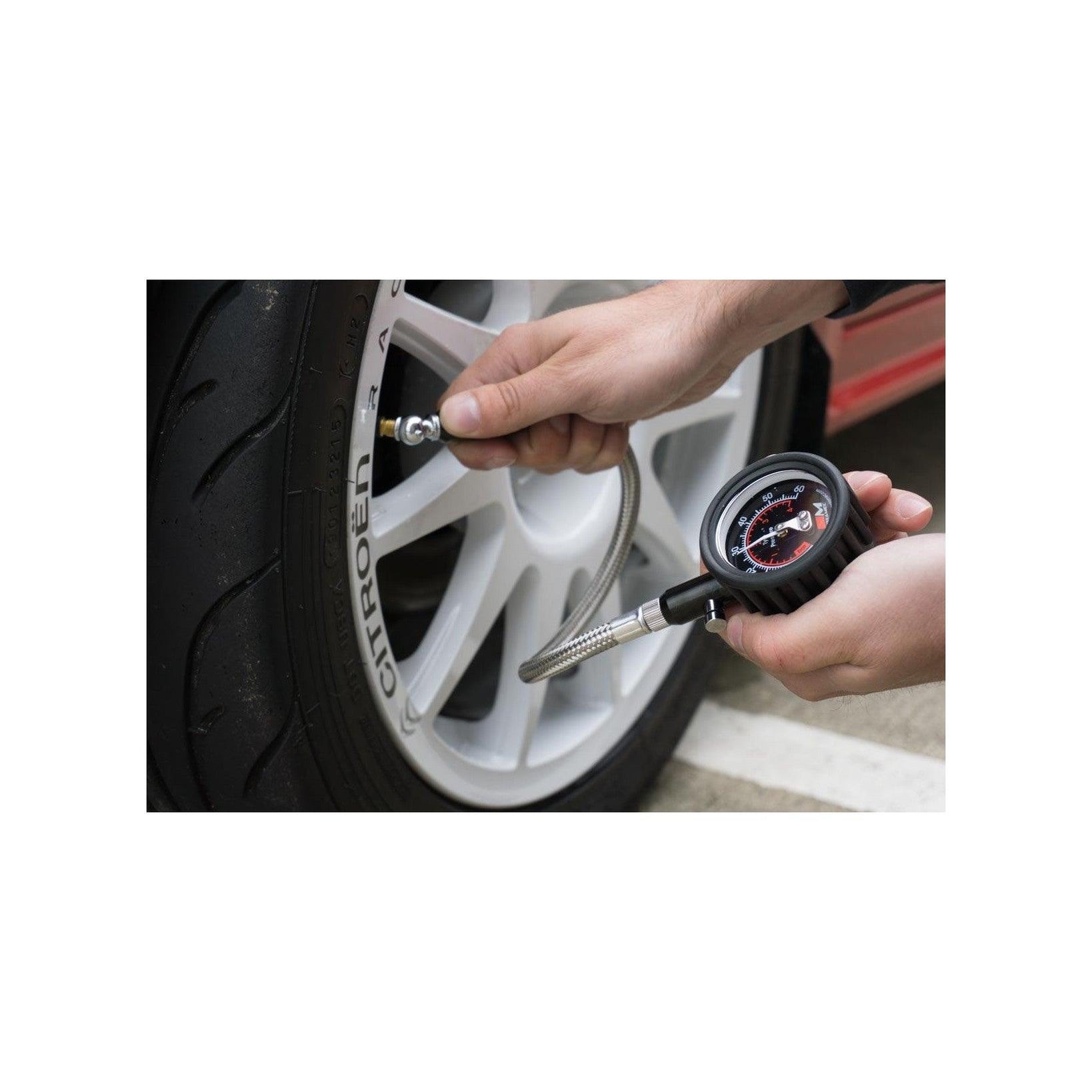 Motorsport Tyre Pressure Gauge Flexible Hose Analogue Dial 0-60 psi ...